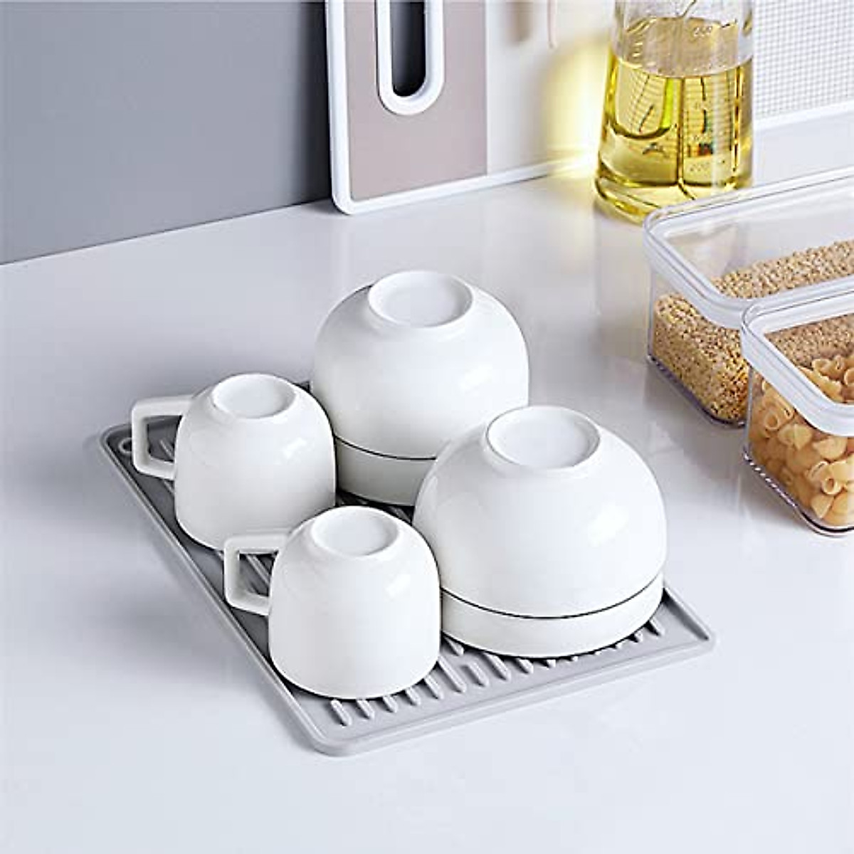 IYYI Dish Drying Mat for Kitchen Counter, Silicone Dish Drainer Mat, Multiple Usages Draining Mat, Heat Resistant Dish Mat, Dishwasher Safe(Light Gray,S)