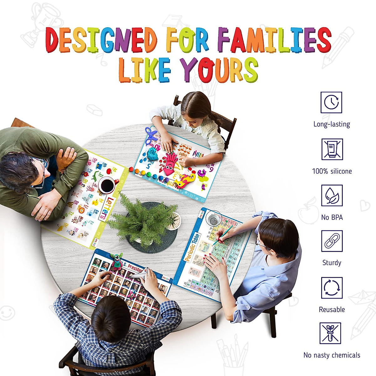 merka Placemats for Kids Plastic Placemats for Kids Presidents for Kids Educational Placemats for Kids Learning Placemats US Presidents Non-Slip Silicone Mats for Dining Table