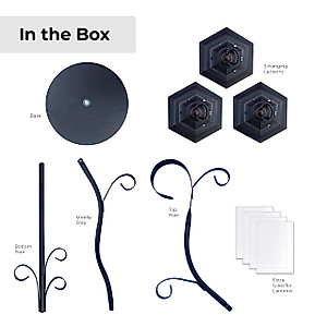 BACKYARD EXPRESSIONS PATIO · HOME · GARDEN 906476-NM Three Tier Steel Lantern Stand/Hanger-71 Inch Height-No Candles Included-Backyard Expressions, Black