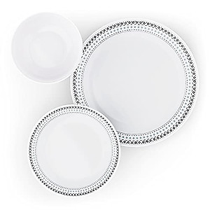 Dinnerware Sets,MEKY Flower Pattern Plates, Service for 6, Glass Plates, Dishes, Bowls, Resist Fracture, Anti-Chip