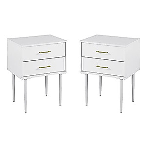 Walker Edison Evie Mid-Century Modern 2-Drawer Side Table Set, 2 Pack, White