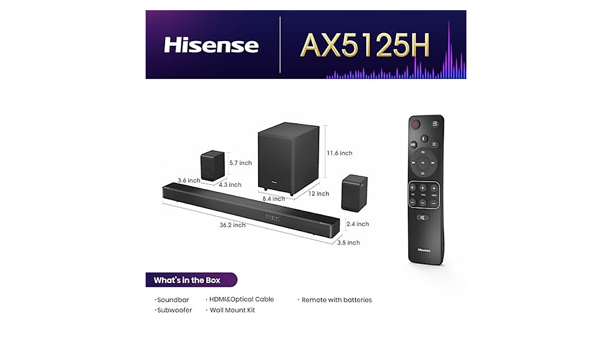 Hisense AX5125H 5.1.2 Sound Bar: True Dolby Atmos Surround