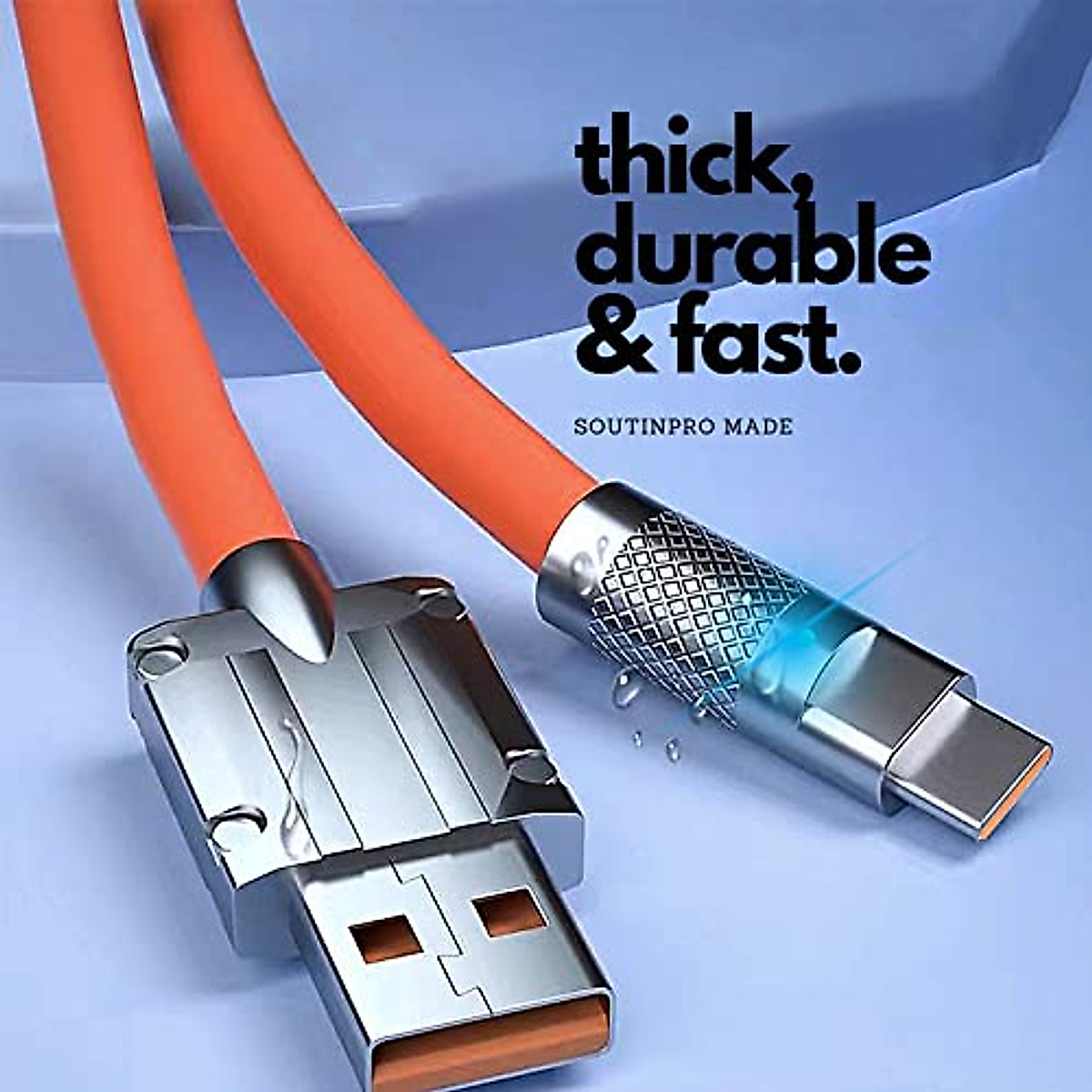 SoutinPro C USB Cable – 120W Extra Thick Data Transferring and Charging Cable for Smartphone and Tablet – Zinc Alloy and Silicone Phone Charger Type C Cable and Quick Transferring – For Samsung Galaxy