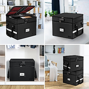 Fireproof Document Box with Lock, ETRONIK 2 Layer File Box Organizer with 5 Tab Inserts, Portable Office Collapsible File Storage with Reflective Strip for Hanging Letter/Legal Size Folder/Certificate