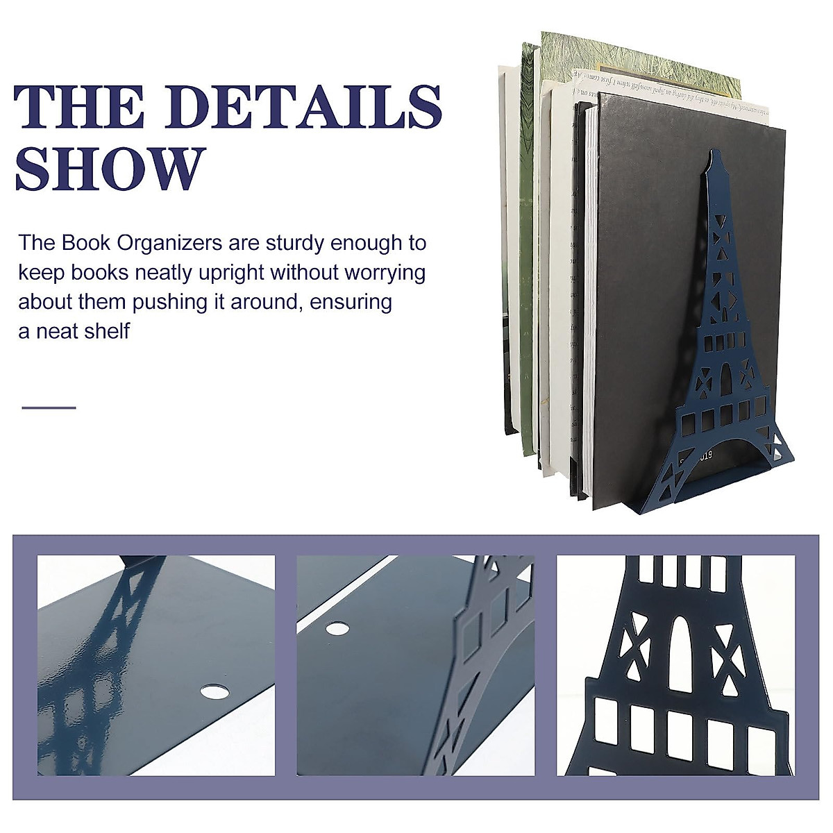 SAFIGLE Book Ends Book Ends Metal Bookend Creative Eiffel Tower Bookends, Black/White Bookends for Book Holder Bool Organizer for Home Office Black Bookshelf Black Bookshelf