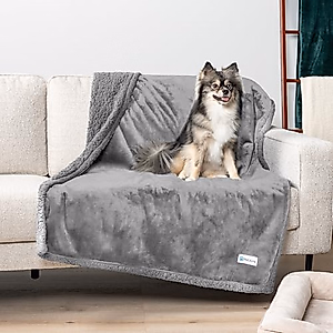 PetAmi WATERPROOF Dog Blanket for Medium Large Dog, Pet Puppy Blanket Couch Cover Protection, Sherpa Fleece Cat Blanket, Sofa Bed Furniture Protector Reversible Soft Plush Washable 60x40 Light Grey