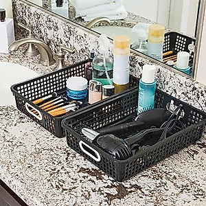Really Good Stuff Plastic Desktop Paper Storage Baskets for Classroom or Home Use – 14”x10” Plastic Mesh Baskets Keep Papers Crease-Free and Secure – Blue Neon Basket With White Handles (1 Basket)