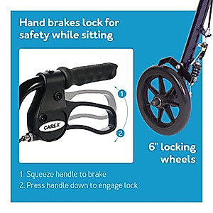 Carex Steel Rollator Walker with Seat and Wheels - Rolling Walker for Seniors - Walker Supports 350lbs, Foldable, For Those 5'0" to 5'8", Walker With Wheels