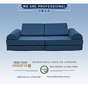 jela Kids Couch Large, Floor Sofa Modular Funiture for Kids Adults, Playhouse Play Set for Toddlers Babies, Modular Foam Play Couch Indoor Outdoor (57"x28"x18", Navy Blue)