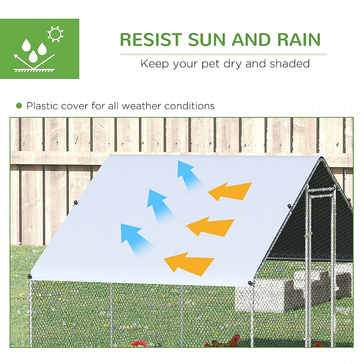 PawHut Large Chicken Coop Metal Chicken Run with Waterproof and Anti-UV Cover, Spire Shaped Walk in Fence Cage Hen House for Outdoor and Yard Farm Use, 1" Tube Diameter, 9.8' x 6.6' x 6.6'