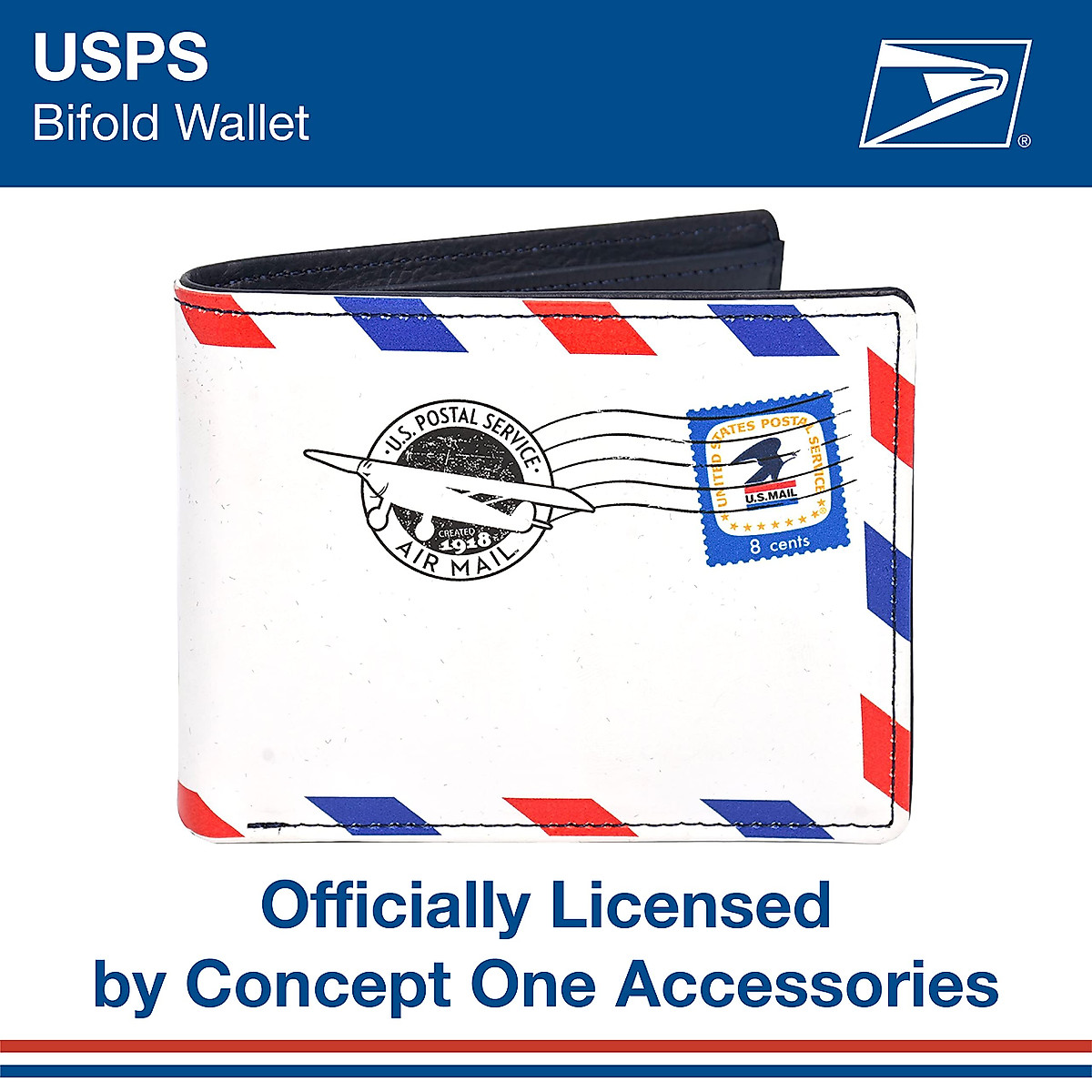 USPS U.S Mail Eagle Logo Bifold Wallet, Slim Wallet in Decorative Tin Case, Multi