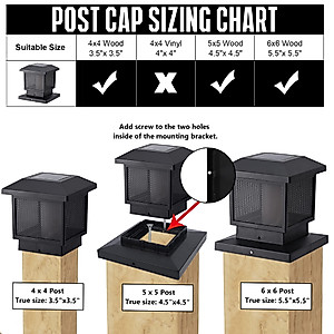 Glintoper 2 Pack Solar Fence Post Lights Outdoor, Solar Powered Post Cap Lights, High Brightness SMD LED Decorative Lighting Waterproof for 4x4, 5x5 or 6x6 Wood Posts, Patio Yard Landscape Decor