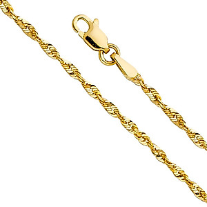 Wellingsale 14K Solid Yellow Gold 3mm Rope Chain with Lobster Claw Clasp - 18" Inches