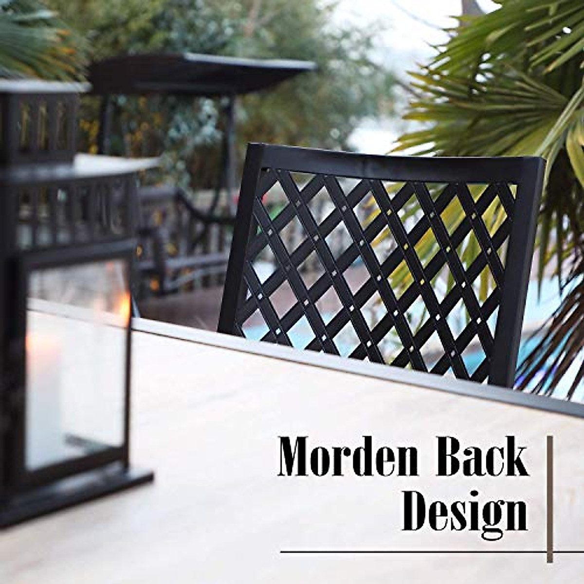 PHI VILLA Outdoor Patio Dining Set 5 Pieces Metal Furniture Set, 4 x Swivel Chairs with 1 Rectangular Umbrella Table for Ourdoor Backyard Bistro with Cushion