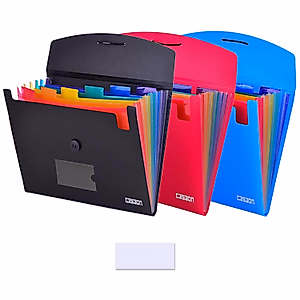 7-Pocket Expanding File 3pcs, Plastic Expandable File Folder - Black&Blue&Red