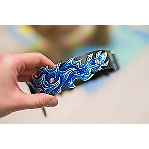 Dog Large Blue Flame Collar, Dog Lover Handstitched Collar, Padded Leather Dog Collar, Dog Collar Handmade Leather