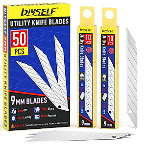 DIYSLEF 48 Pack Box Cutters Retractable Heavy Duty and 50 Pcs 9MM Wide Blades of 30 Degrees, Razor Knife with Smooth Mechanism, 9mm Wide Box Cutter Knife Used for Cutting Paper, Plastic and Boxes