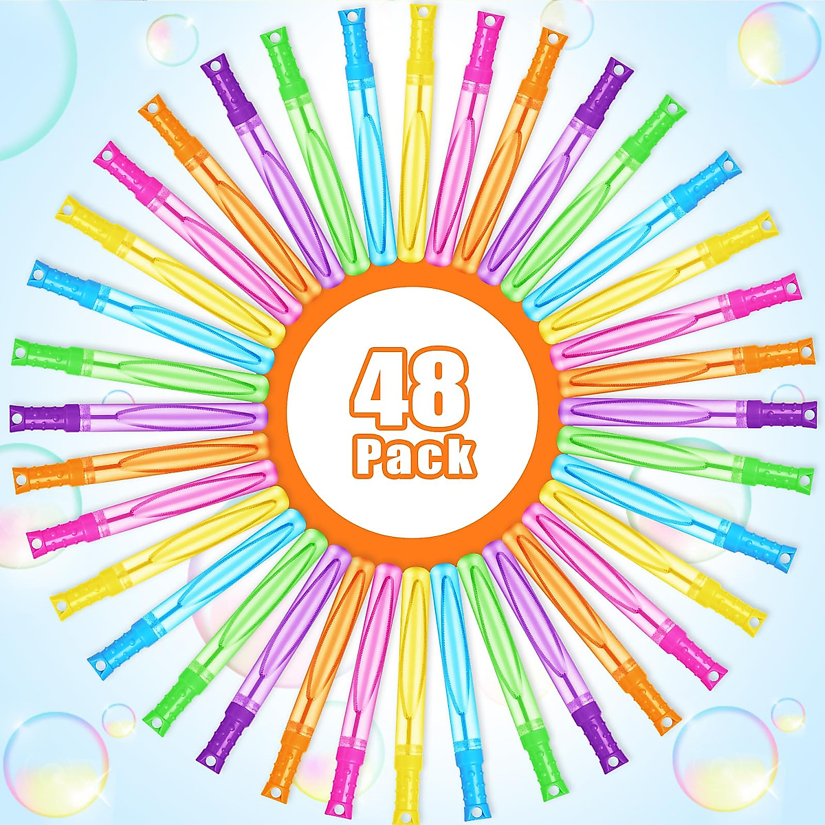 Bubble Wand, 48 Pcs Bubble Wands Bulk in 6 Colors, Bubble Party Favors for Kids, Summer Toys, Indoor Outdoor Activity, Themed Birthday, Wedding, for Girls & Boys