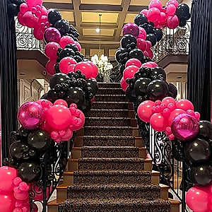 Pink Halloween Party Balloons Decoration, 126PCS Hot Pink Rose Red Black Balloon Garland Arch Kit for Halloween Day Girls Princess Birthday Wedding Baby Shower Bachelorette Bride To Be Party Decor…