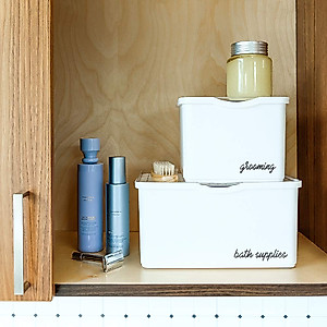 madesmart Small Stacking Lid Bin - White | STACK COLLECTION | Attached Clear Lid for Visibility | Multi-use Organizer | Non-slip Rubber Feet | - 79030