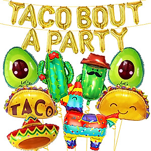 Big Taco Party Decorations Set, 24Pcs Fiesta Party Decorations, Taco Bout A Party Decorations with Mexican Balloons, Cactus, Taco, Avocado, Sombrero, Donkey Balloons for Cinco De Mayo