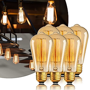 Sevici Edison Bulb, 6 Packs, ST64 60W 120V Edison Bulb Retro Incandescent Bulb, E26/E27 Base, 2200K Amber Warm Yellow Base, Dimmable, Retro Glass Bulb, Suitable for Outdoor and Indoor