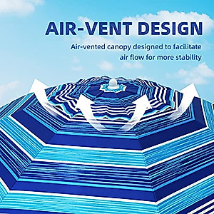 AMMSUN 6.5 Foot Heavy Duty HIGH Wind Beach Umbrella with tilt Sun Shelter, UV 50+ Protection Outdoor Sunshade Umbrella with Carry Bag for Patio Garden Beach Pool Backyard stripe Blue