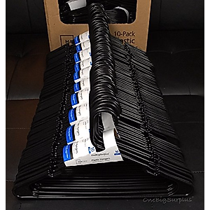Mainstays Lot 100 Plastic Tubular Slotted Black Adult Clothing Clothes Hangers
