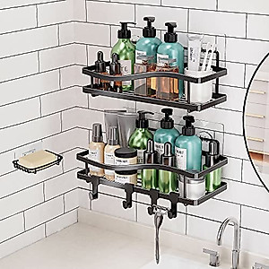 FORAVAN Shower Caddy, 3-Pack Streamlined Shower Organizer, No Drilling Stainless Steel Adhesive Shower Shelf for Inside Shower, Bathroom Organizer Shower Shelves Rack Storage, Matte Black
