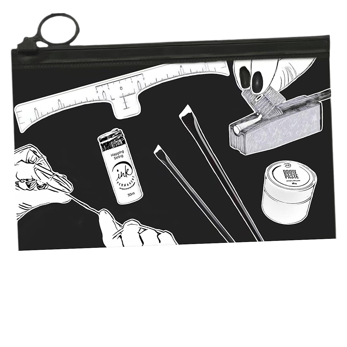 Eyebrow Mapping Kit with 30m White Mapping String, 15g White Brow Paste + 2 Eyebrow Brush Set, White Eyebrow Mapping Pencil, Pencil Shaper and Blades, 20 Mapping Ruler Stencils and Instructions