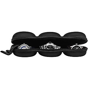 WATCHPOD Triple Watch Travel Case Storage Organizer For 3 Watches | Tough Portable Protection w/Zipper Fits All Wristwatches & Smart Watches Up To 50mm (Black)