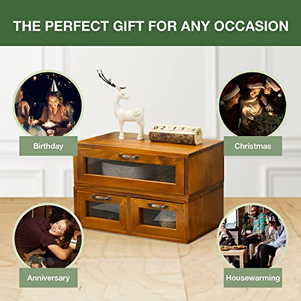 2-pc Stackable Storage Drawers - See-Through Glass Wooden Storage Cabinets - 2-Level Desktop Organizing Cabinet with 3 Drawers - Solid Wood Storage Box with Glass & Metal Handles…