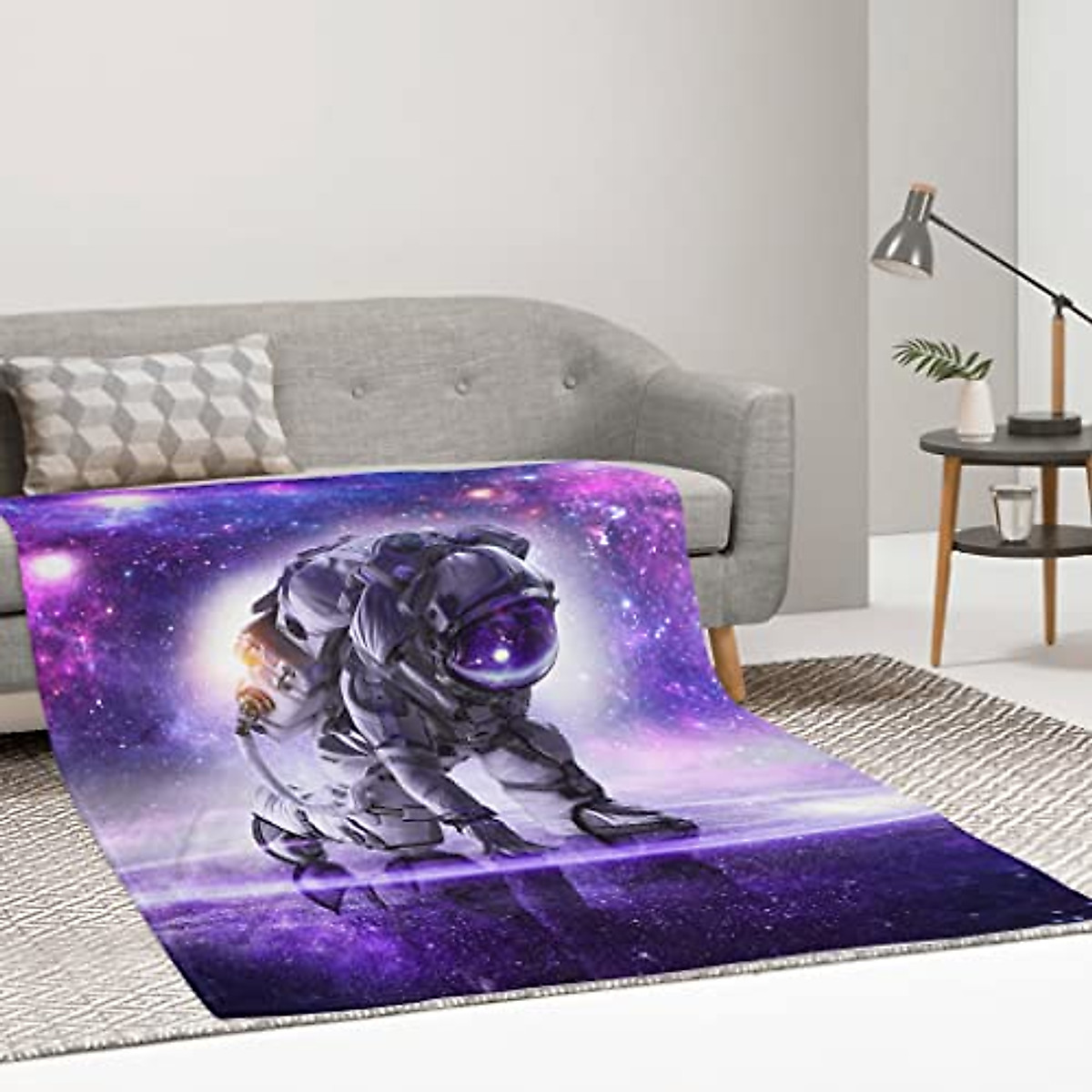 Astronaut Fleece Throw Blanket Sets 50x40, Galaxy Astronaut in Outer Space Cozy Plush Warm Lightweight Travel Blankets for Bedroom Living Rooms Sofa Beds Office