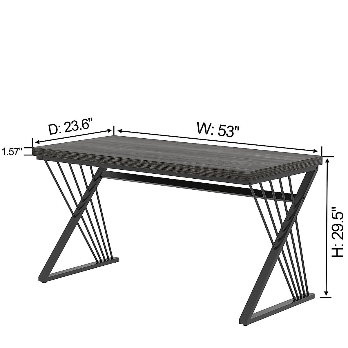 FOLUBAN Modern Home Office Desk, Rustic Wood and Metal Computer Desk, Writing Study Gaming Table PC Desks for Living Room Bedroom, Industrial Dark Gray, 53 inch