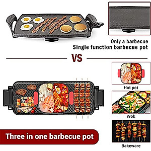 Barbecue Hot Pot 2 In 1, Indoor Korean BBQ, Dual Control Shabu Shabu, Hot Pot with Grill, Multifunction Smoke Free Stove Portable with Free Spoons, Brushes, Pliers, Strainer Scoops 110v.