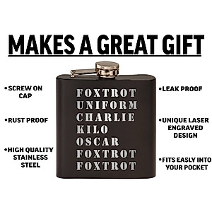 Rogue River Tactical Funny Foxtrot Off Military Acronym Joke Stainless Steel Hip Flask Premium Matte Black Makes a Great Gift For Him Dad Father Veteran