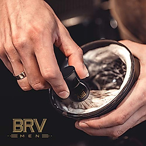 BRV MEN Pure Badger Shaving Brush (19mm knots) - Heavy Resin Handle - Use with Double-Edge Safety Razor, Straight Razor and Shaving Bowl (Black)