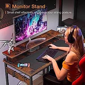 ODK Small L Shaped Desk, 66 inch Corner Desk with Reversible Storage Shelves, Computer Desk with Monitor Shelf and PC Stand for Home Office, Gaming Desk with Headphone Hooks, Rustic Brown