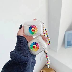 Cute AirPod Case Smile Sun Flower Bracelet Design Soft Clear Glitter Protective Cover for AirPods 1st & 2nd Generation Case