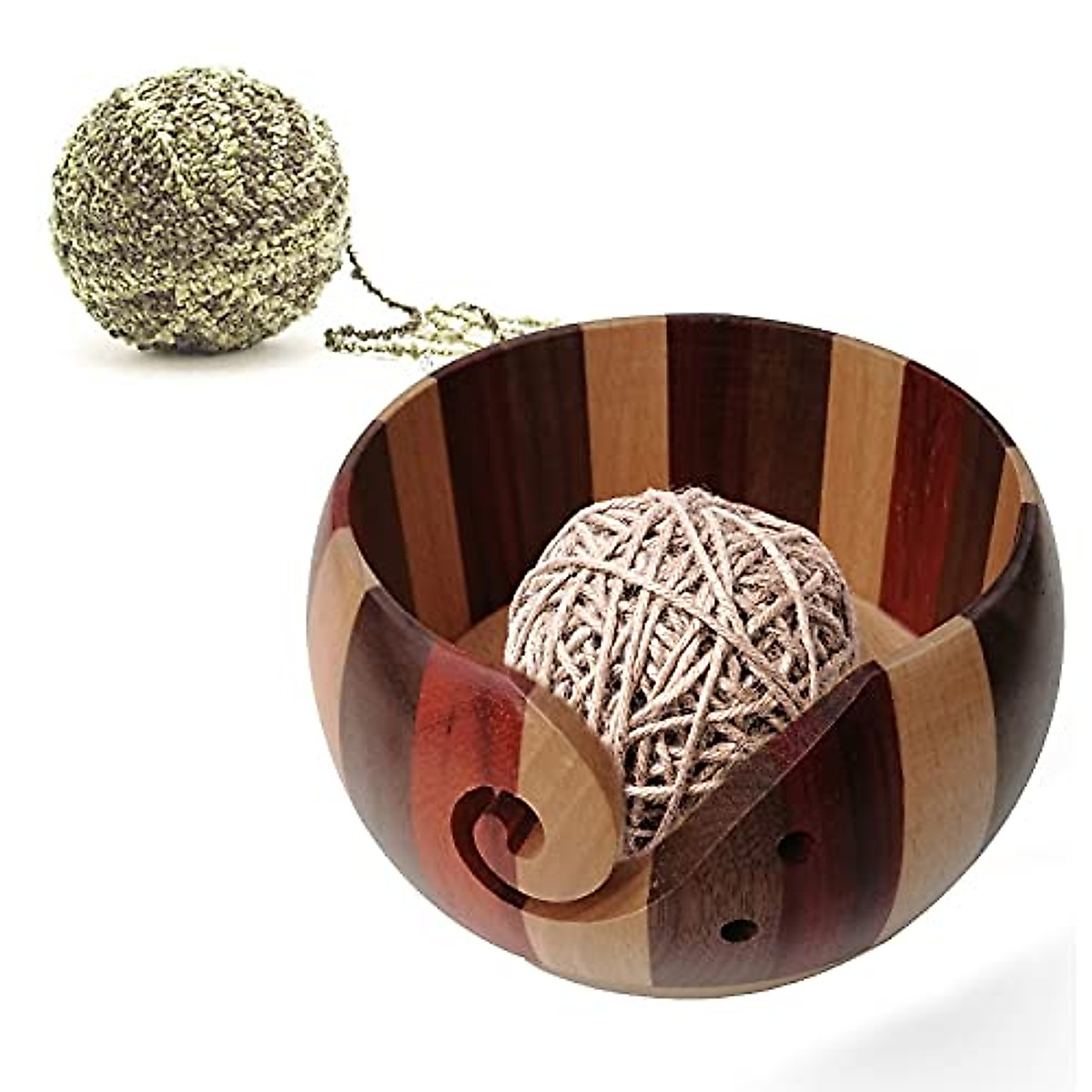 Alapaste Wooden Yarn Bowl Holder with Bamboo Handle Crochet Hook,6 Inch Wool Storage Handmade Crochet Kit Organizer Knitting Yarn Holder with Hole DIY Crafting Supplies,A1