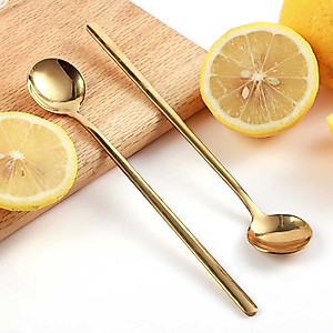 4 PCS 6.7 Inches Coffee Spoons, Stirring Spoons, Tea Spoons Long Handle, Gold Teaspoons, Gold Spoons, Ice Tea Spoons, Long Spoons for Stirring, Gold Espresso Spoons Stainless Steel