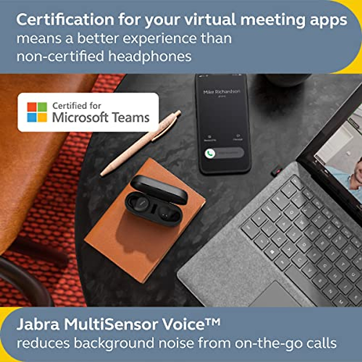 Jabra Evolve2 True Wireless Earbuds - in-Ear Bluetooth Earbuds with Active Noise Cancellation & 4-Mic MultiSensor Voice Technology - Microsoft Teams Certified, Works with All Meeting Apps - Black