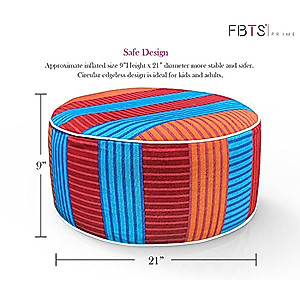 Outdoor Inflatable Ottoman Red Round 21x9 Inch Stripe Pattern Patio Foot Stools and Ottomans Portable Footrest