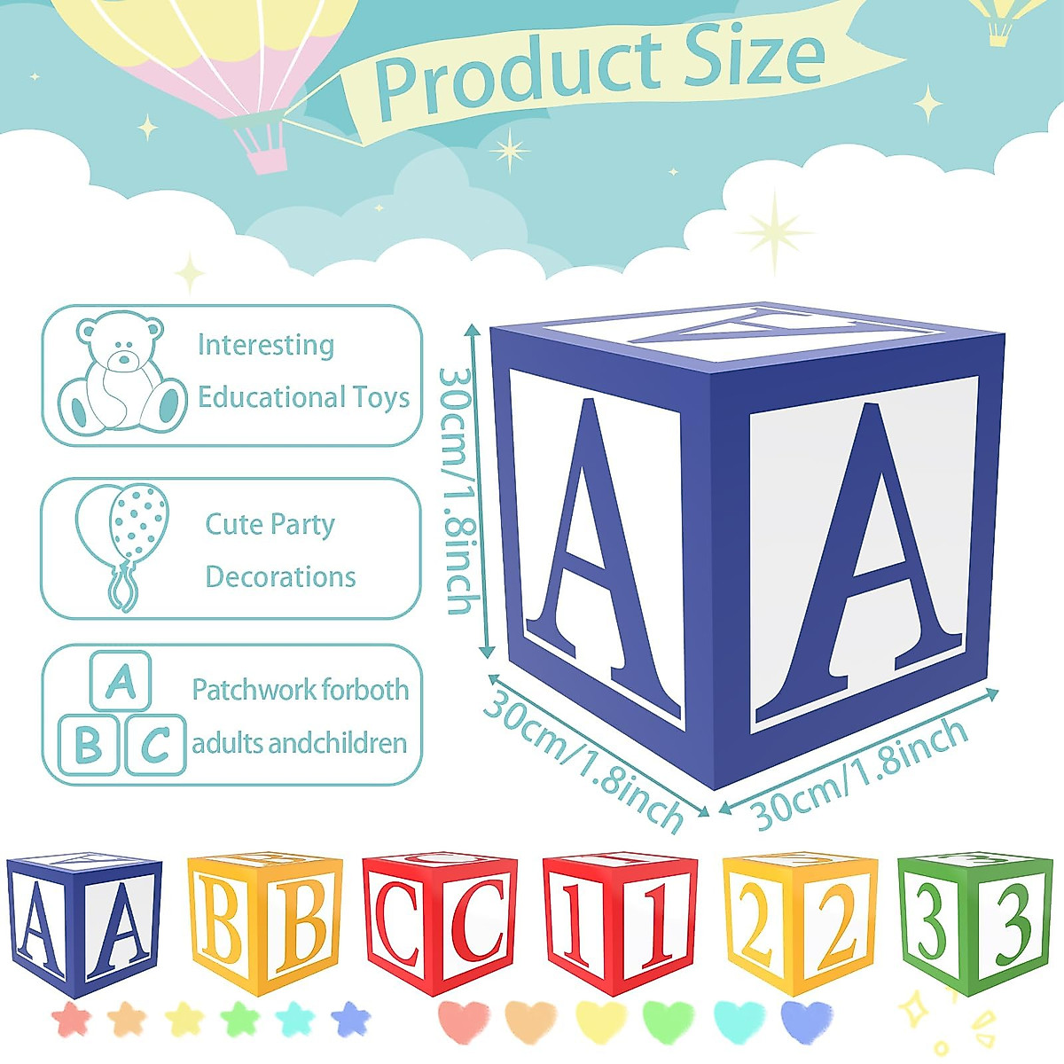 6 Pieces ABC and 123 Balloon Box Back to School Party Decoration 12 X 12 Inch ABC Alphabet Block Boxes Party Favor Balloon Inspire Story Birthday Party Decor for School Celebration Baby Shower