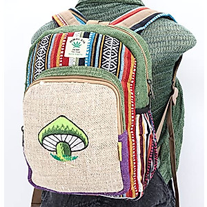 Himalaya Handmade Unique 100% Hemp Backpack Small Backpack Hippie Backpack Festival Backpack Hiking and Laptop Backpack FAIR TRADE with Love Multi/Green Mini