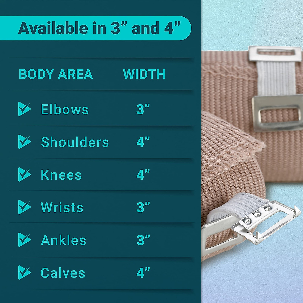 Elastic Compression Bandage Wrap - Premium Quality (Set of 4) w/ Hooks, Athletic Sport Support Tape Rolls for Ankle, Wrist, Arm, Leg Sprains First Aid Bandages Measure (2)- 4" x 5 Ft (2)- 3" x 5 Ft