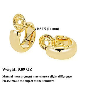 Small Chunky Hoops Clip Earrings for Women, Gold Wide Hoops Clip On Earrings No Pierced Earrings