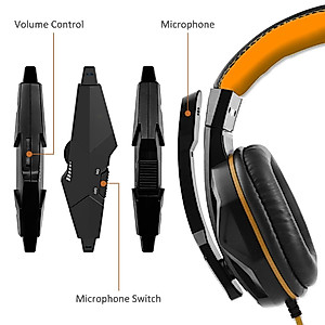 Gaming Headset,DLAND 3.5mm Wired Bass Stereo Noise Isolation Gaming Headphones with Mic for Laptop Computer, Cellphone, PS4 and so on- Volume Control (Black and Orange)