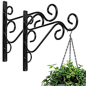 KABB Pack of 2 Black Iron Outdoor Hanging Brackets Wall Hooks for Bird Feeder Lanterns Wind Chimes with Screws
