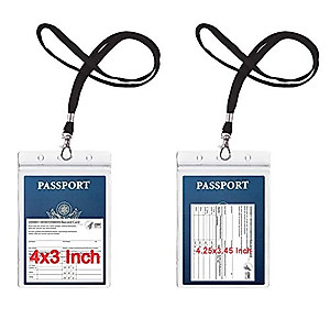 Passport Badge Holders with Extra PVC ID Card Holder and Woven Lanyards Ideal for Cruise and Vacation by CypesCrafts(2Pack Black Lanyards)
